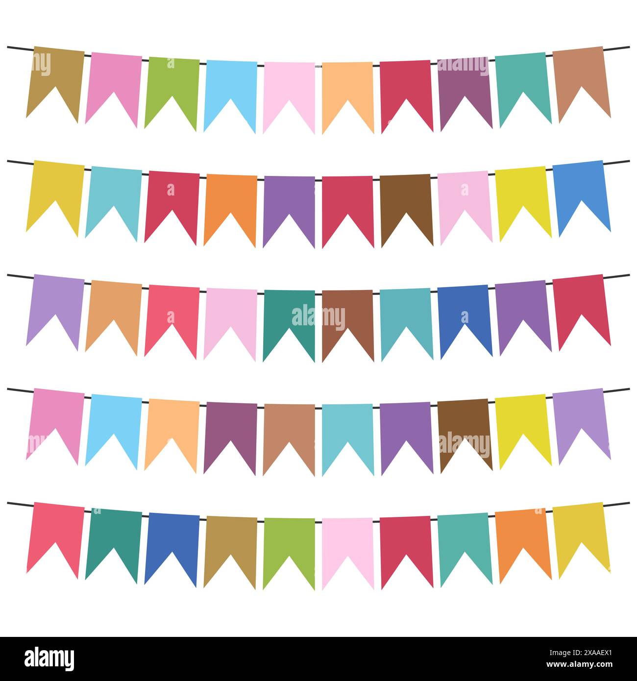 Colorful flags and bunting garlands for decoration. Decor elements with ...