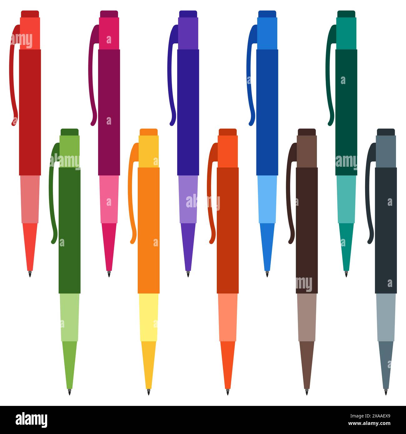 Set of multi-colored pens on a white background. Vector illustration ...