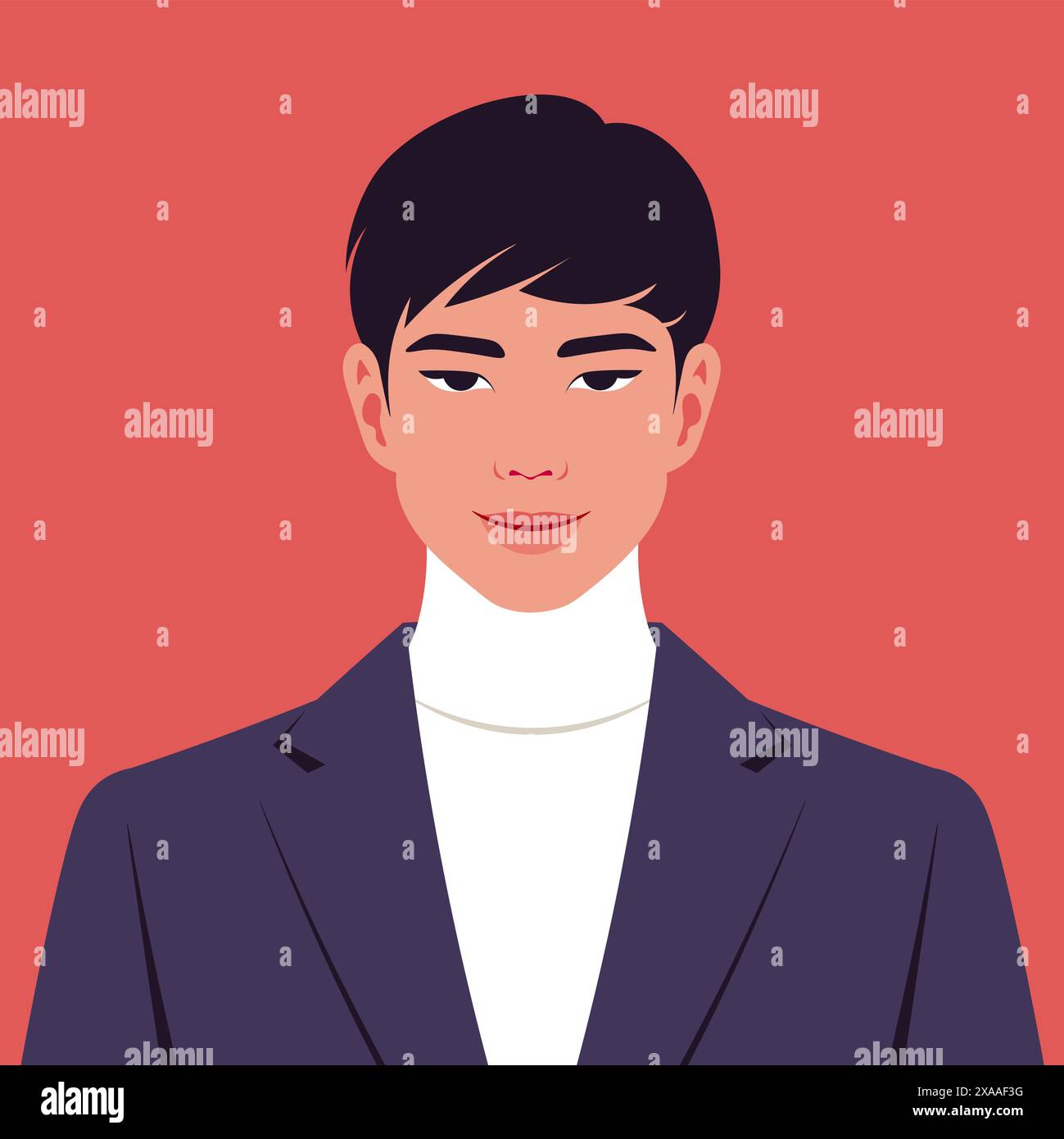 Portrait of a happy Asian man. Avatar of a successful businessman with ...