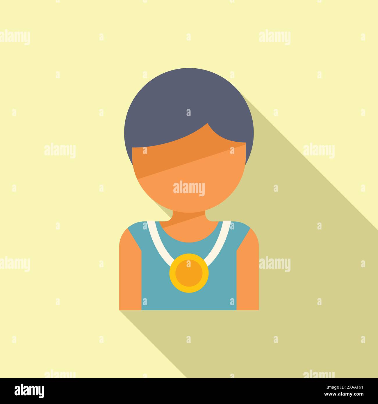 Colorful icon of a stylized character wearing a medal, in a flat design ...