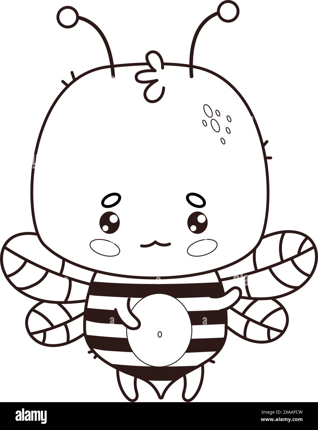 Cute bee. Outline cartoon kawaii animal character. Line drawing ...