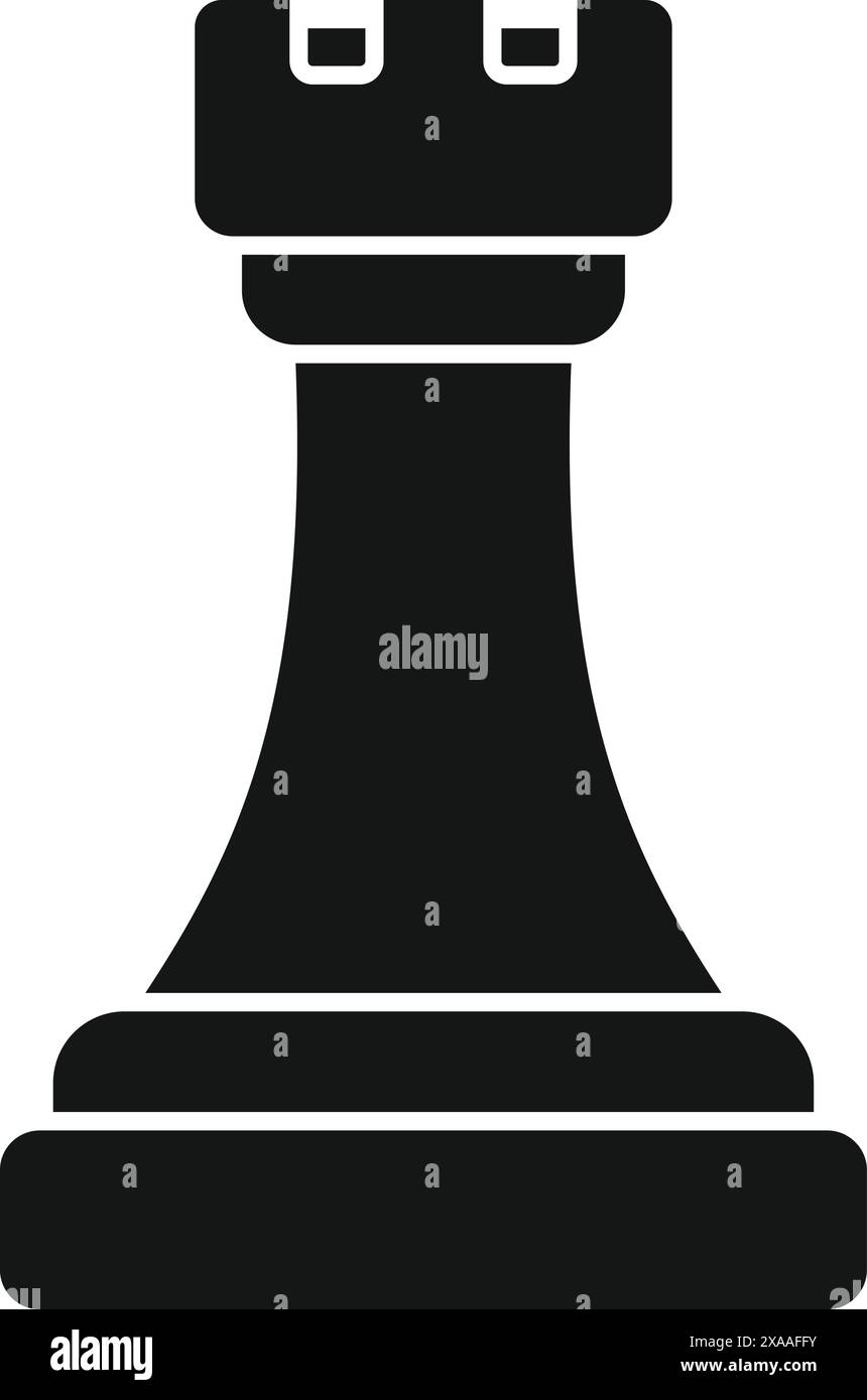 Vector illustration of a black rook chess piece isolated on a white ...