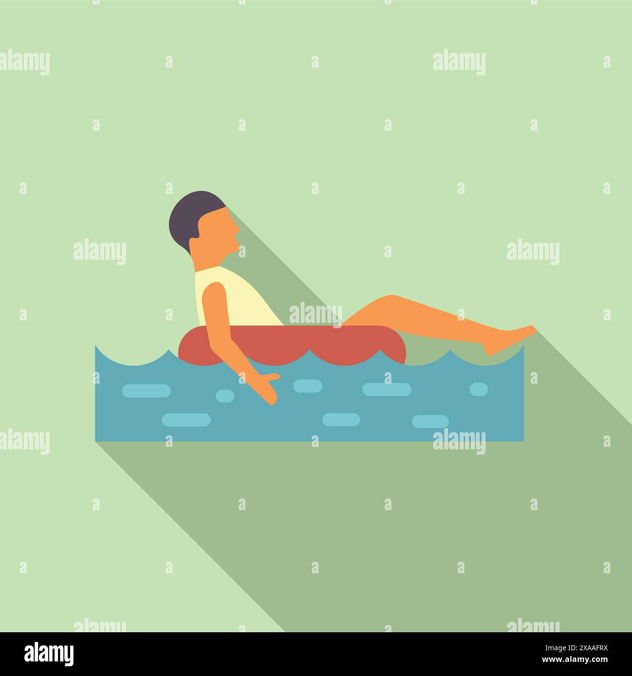 Minimalist vector design of a man leisurely floating in a pool with a ...