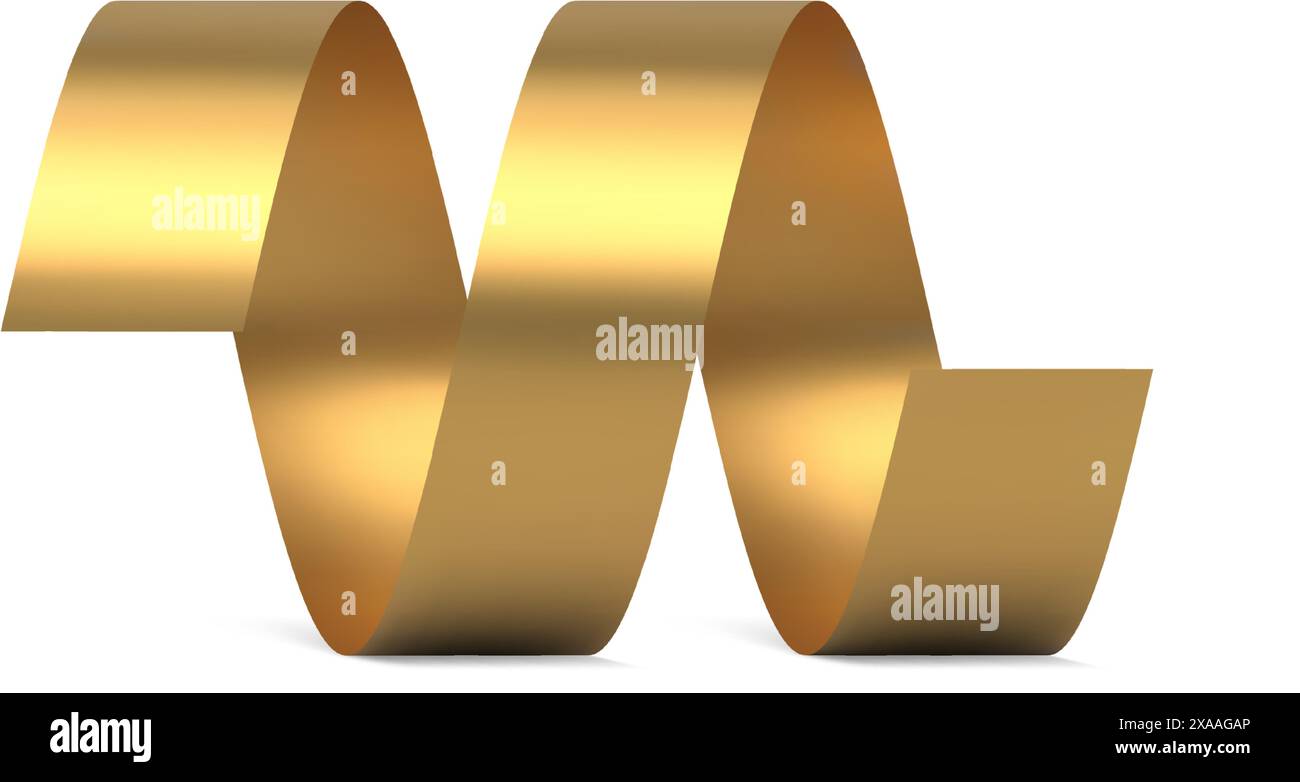 Metallic golden twist swirl confetti ribbon 3d template realistic ...