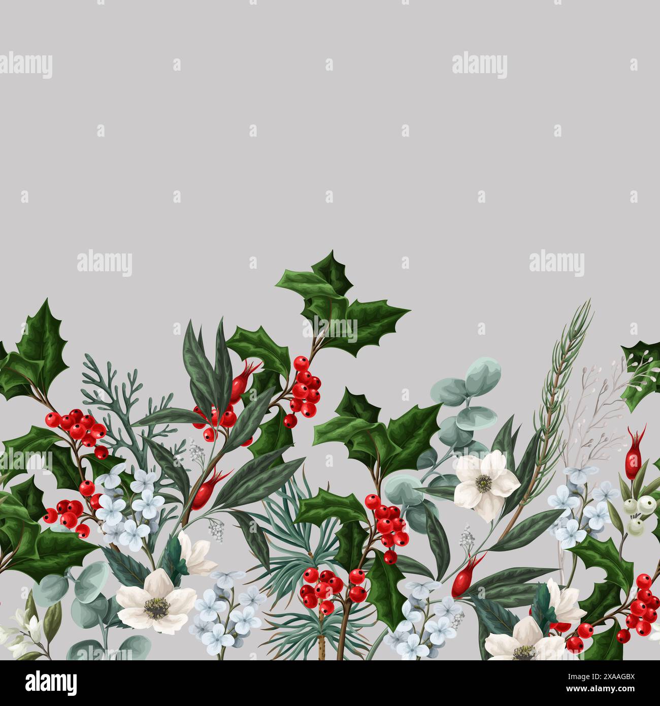Botanical border with Christmas flowers and elements. Vector Stock ...
