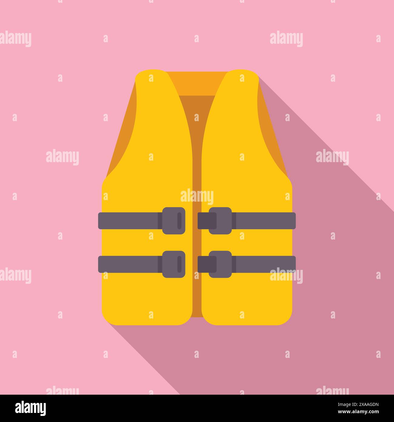 Vector illustration of a yellow life vest icon with shadow on a pink ...