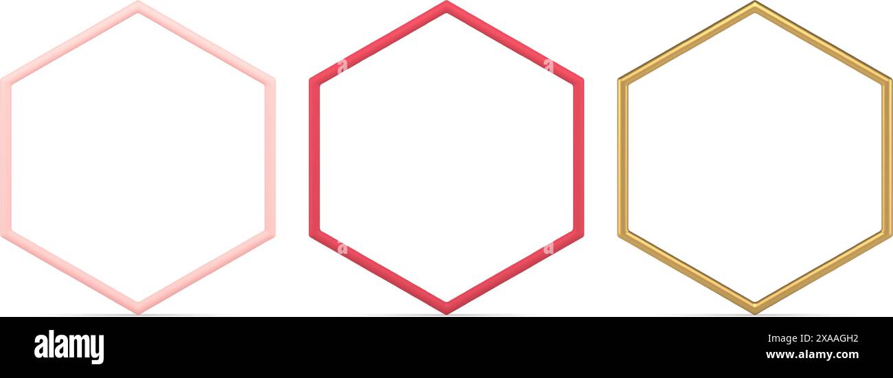 Realistic hexagonal diamond metallic border shape outline silhouette 3d ... Realistic hexagonal diamond metallic border shape outline silhouette 3d ...