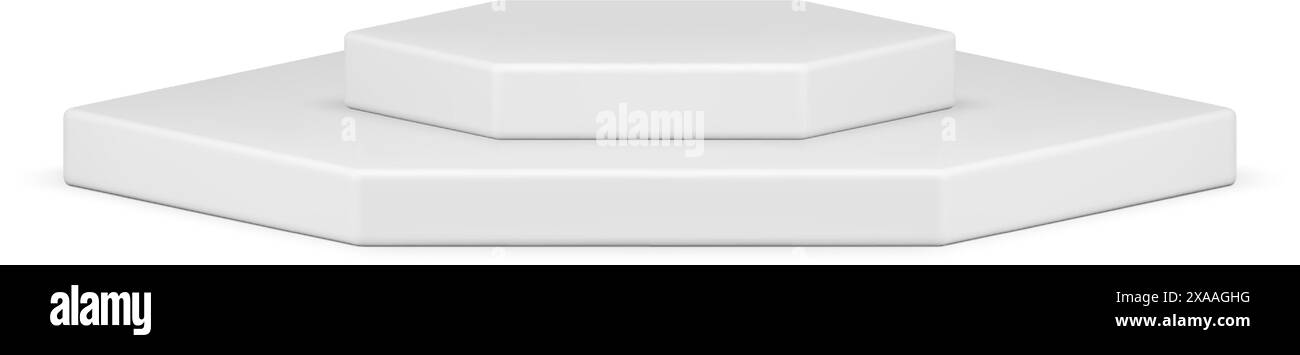 Isometric white glossy hexagonal six sided geometric shape two level ...