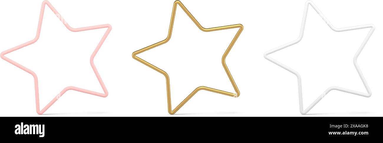 Collection realistic outline star metallic shape symbol of achievement ...