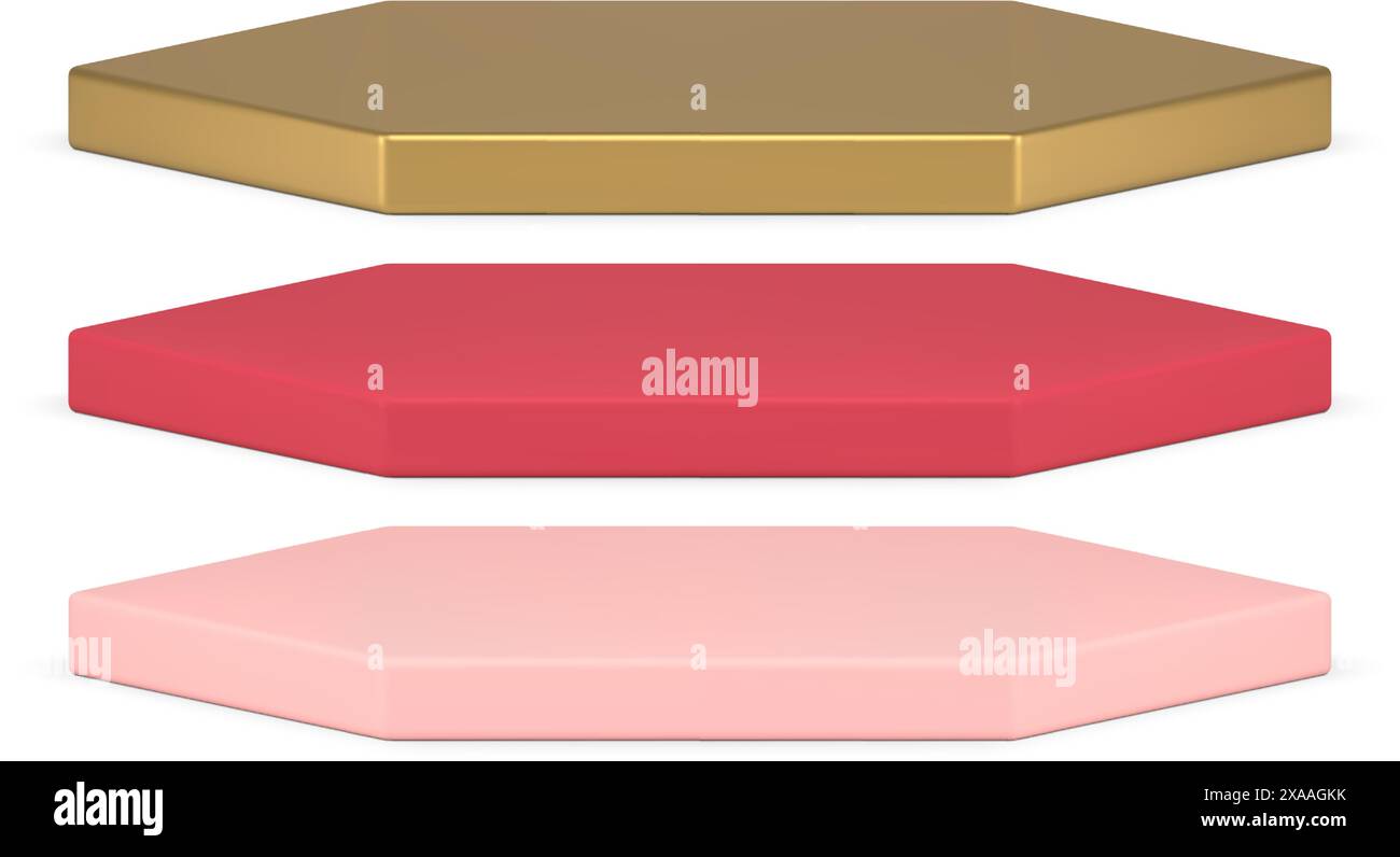 Collection realistic wide solid hexagonal stage podium shape 3d ...