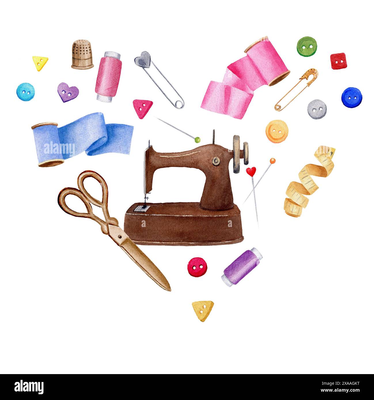 Different sewing sewing accessories - ribbons, scissors, sewing machine ...