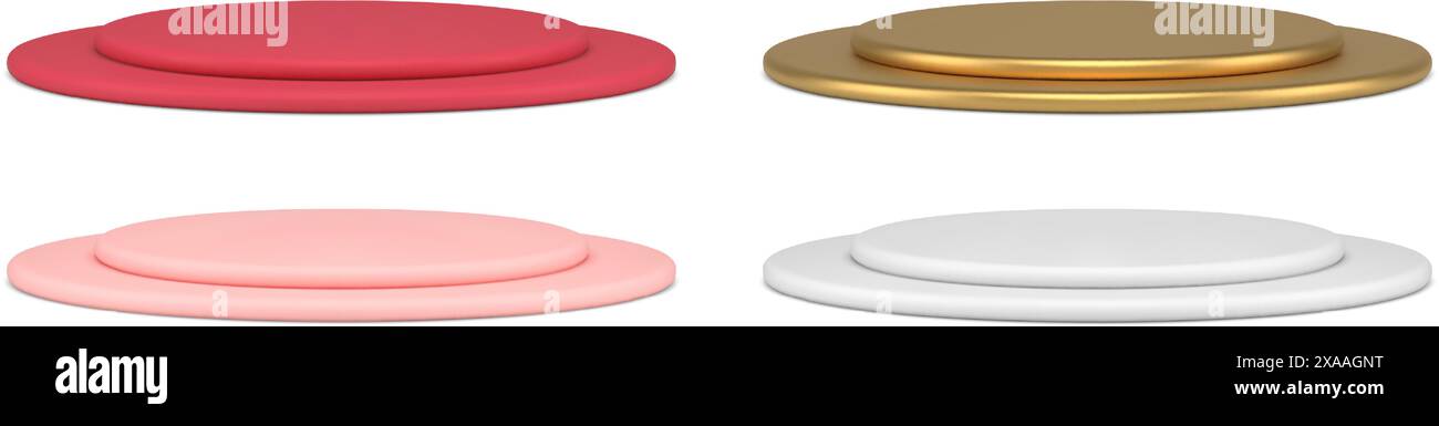 Set luxury metallic glossy slim cylinder circled two section stage ...