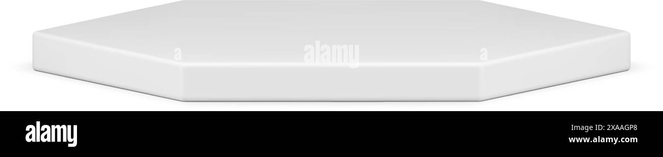 Realistic white clean polygonal six sided stage podium shape 3d ...