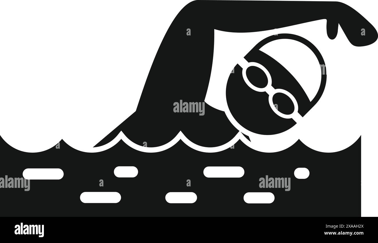 Dynamic swimmer silhouette icon in black and white isolated vector ...