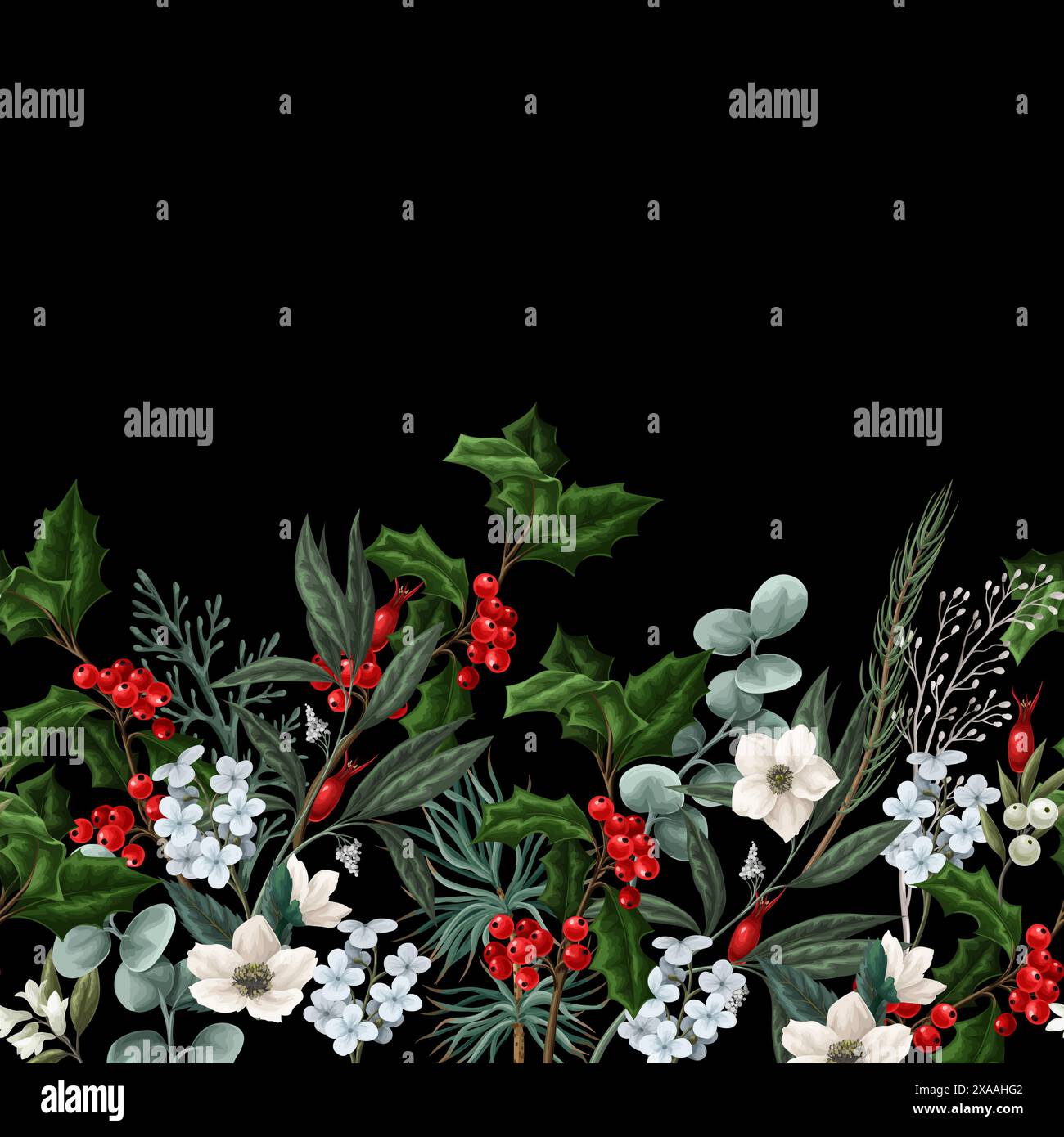 Botanical border with Christmas flowers and elements. Vector Stock ...