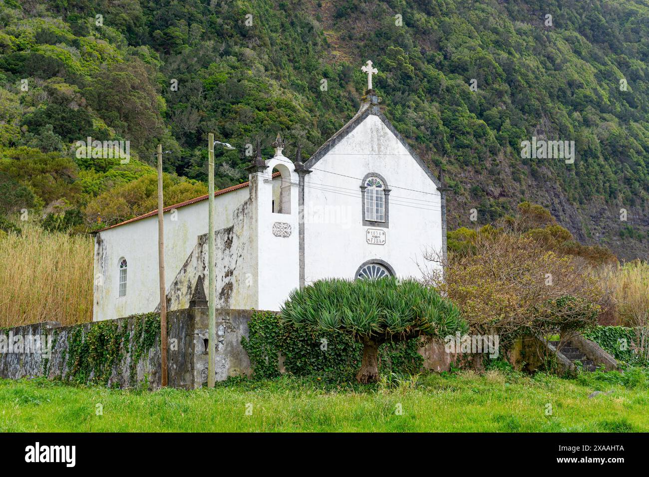 Front facade of the Christian and Catholic church in Fajã das Almas ...