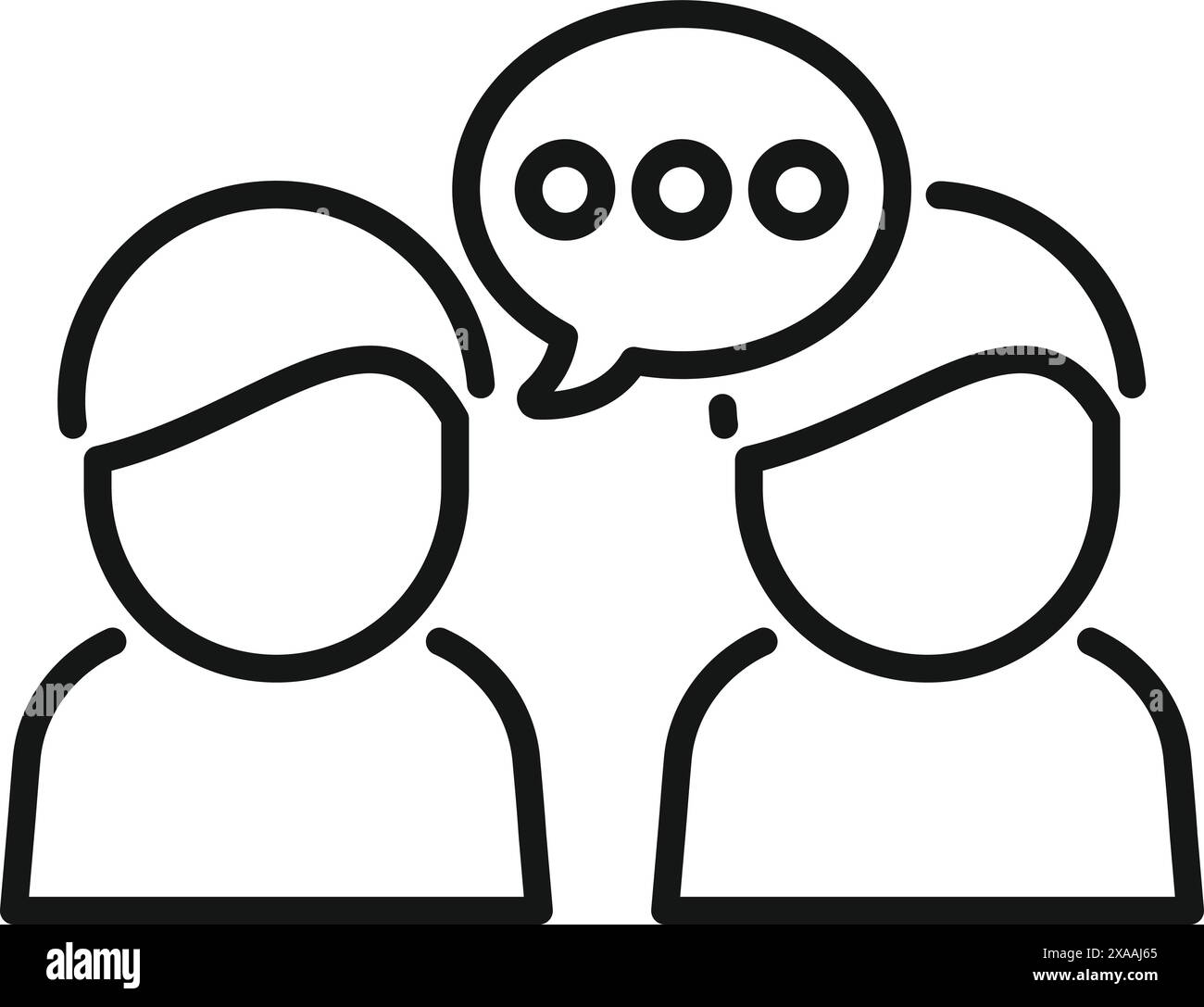 Line art icon depicting two people engaged in a conversation with a ...
