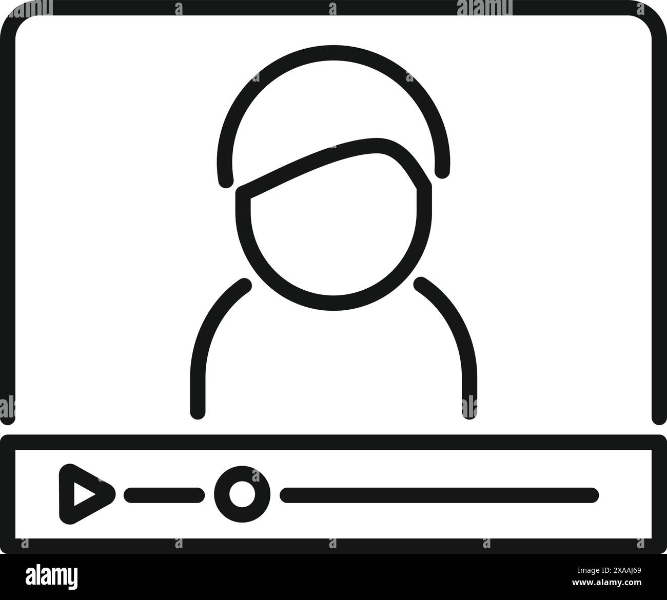 Minimalist icon depicting a person on a video call, with play controls ...
