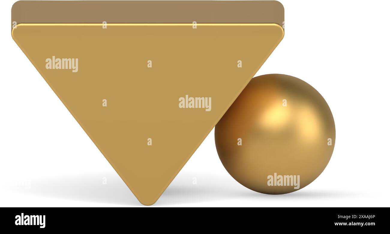 Golden inverted regular triangle sphere geometric figure 3d decor ...