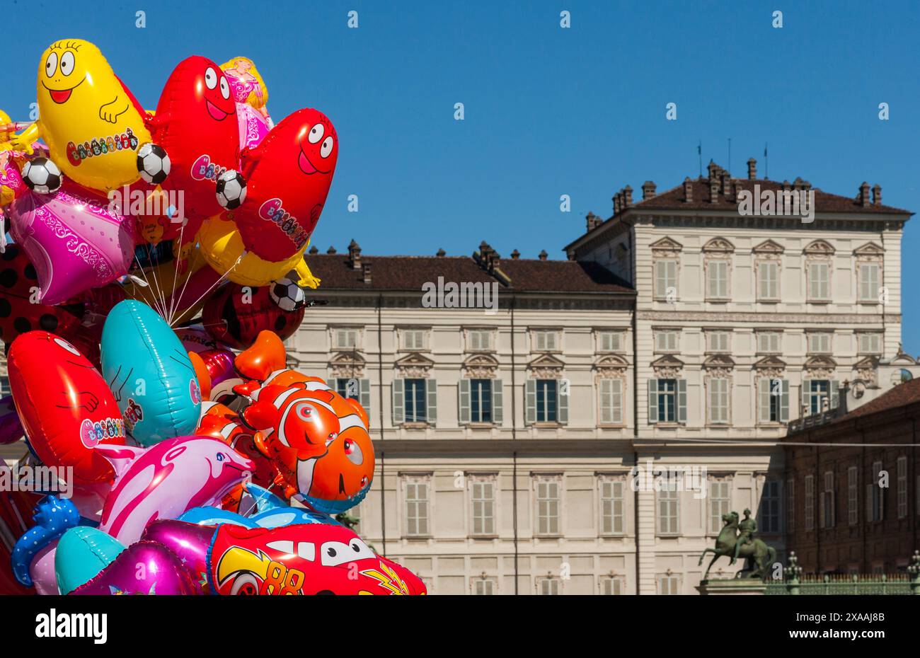 Turin (Piedmont, Italy). In Piazza Castello (Castle Square), colored ...