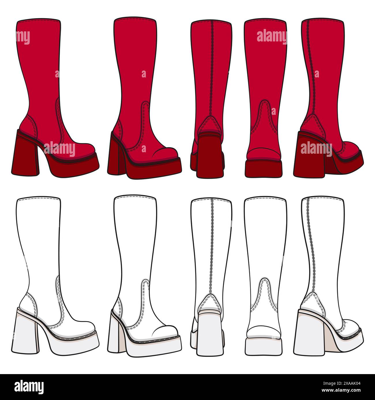 Set of colored retro women's boots. Isolated vector objects on white ...