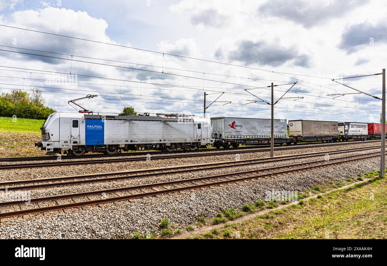 Hebertshausen, Germany, 10th Apr 2024: A Vectron MS electric locomotive ...