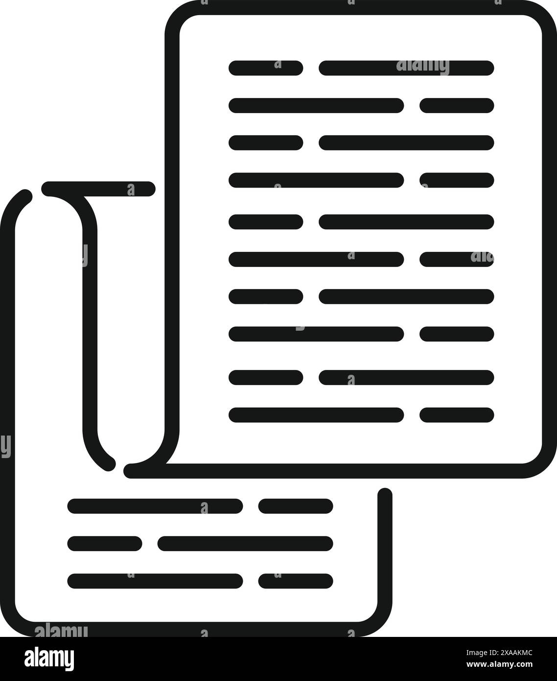 Simple line art illustration of a paper document with text, in black ...