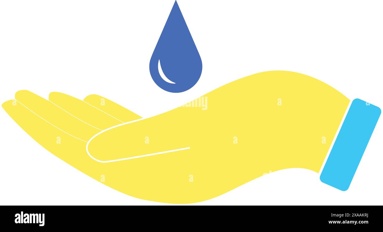 Save water color with hand symbol, water drop in hand, save water ...