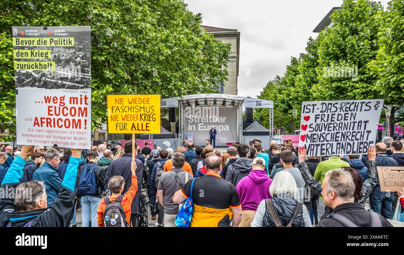 Stuttgart, Germany, 3rd Jun 2024: Numerous people demonstrated loudly ...
