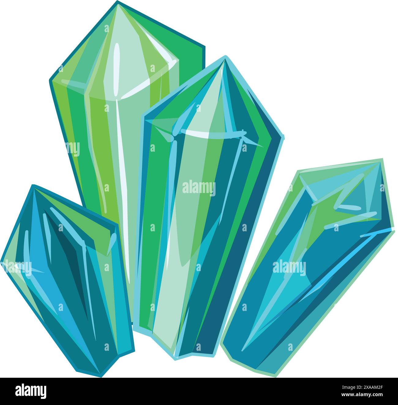 Vibrant and colorful cartoon crystal cluster illustration with green ...