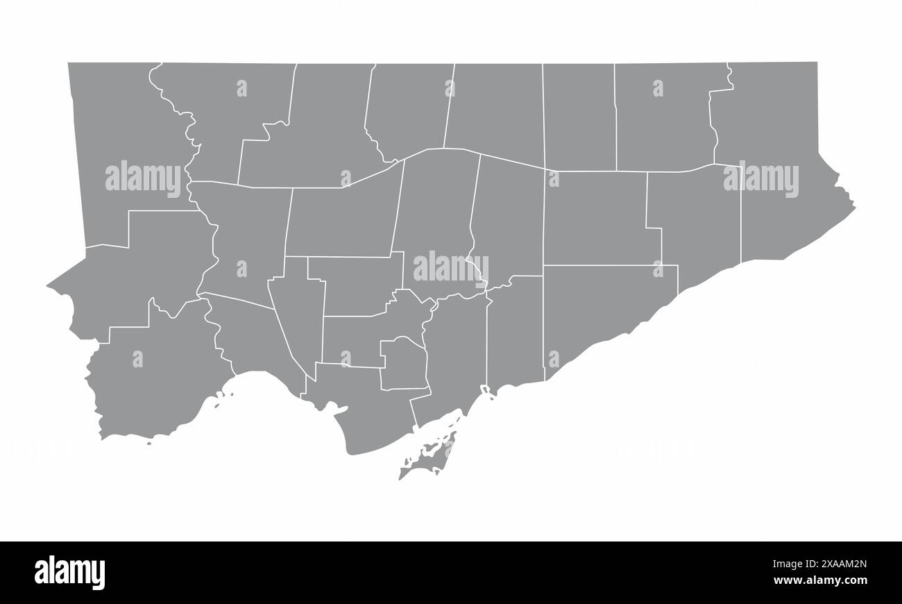 The administrative map of Toronto city isolated on white background ...