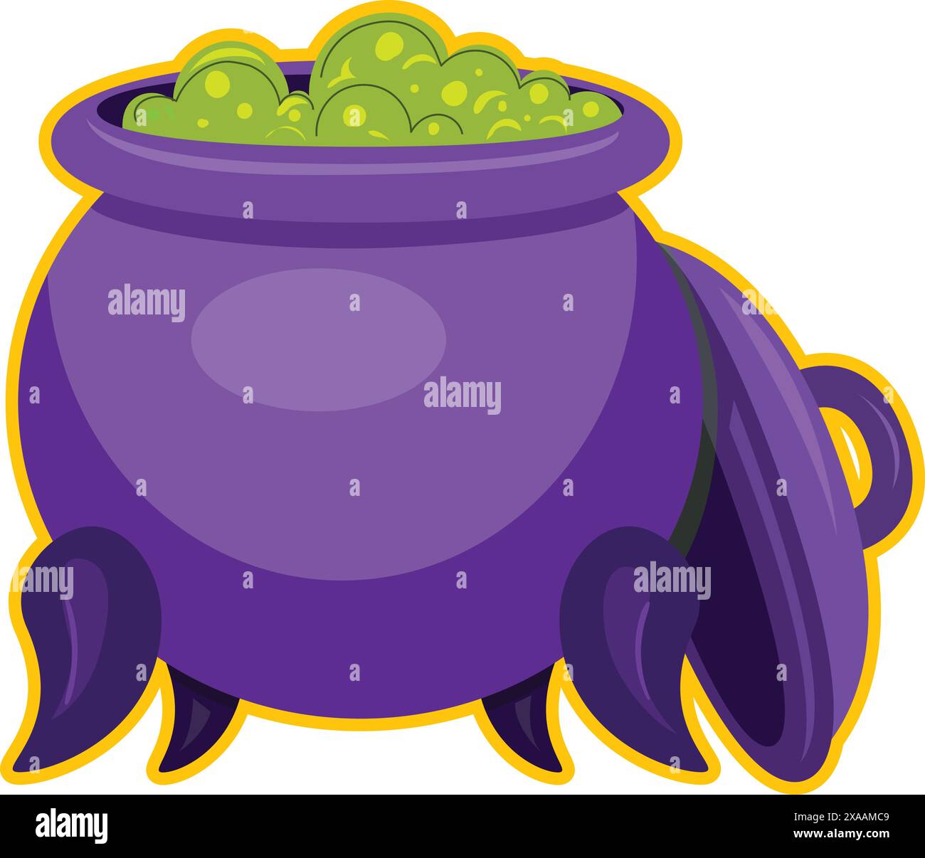 Vector illustration of a vibrant purple witch's cauldron filled with a ...