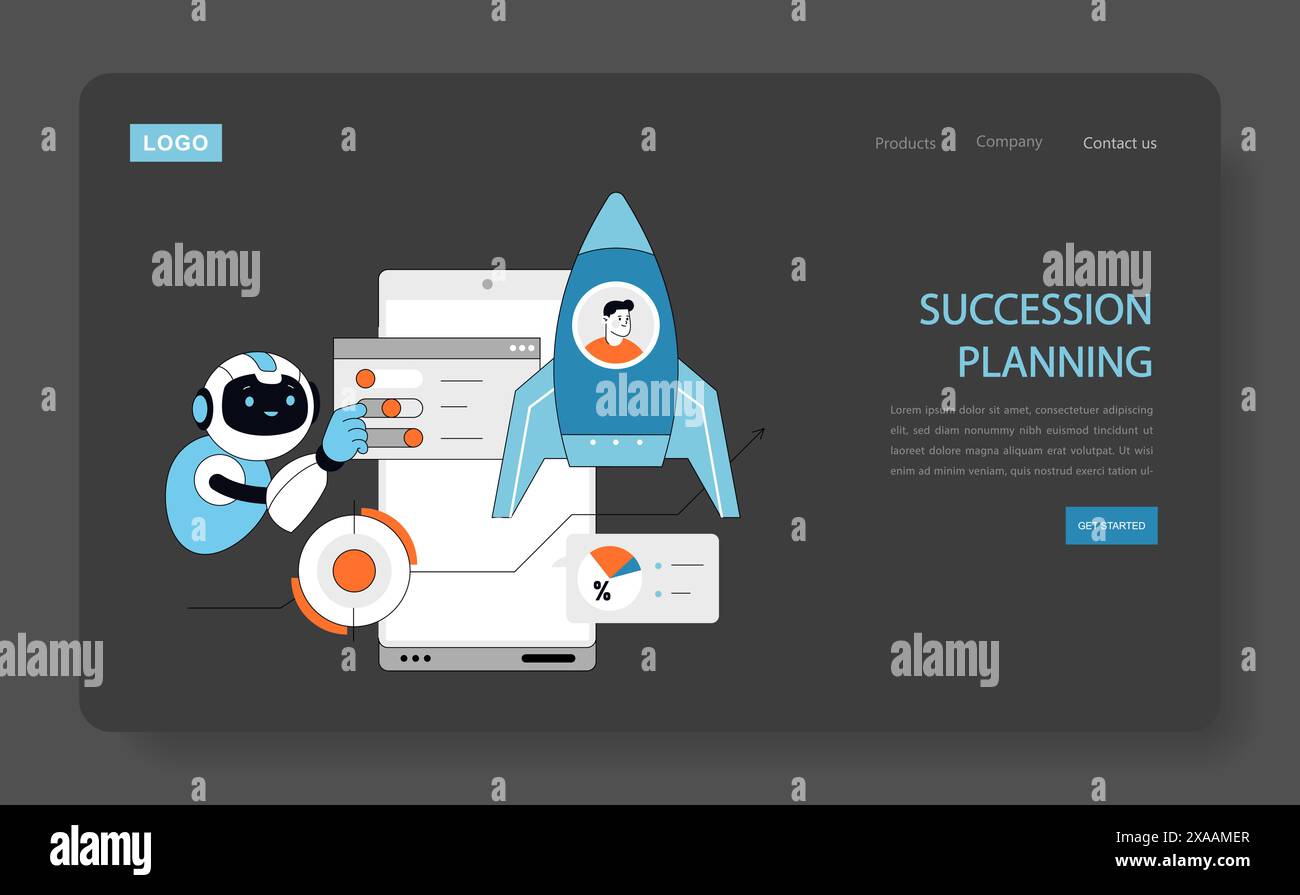Succession Planning concept A robot guides the launch of leadership potential, preparing for ...