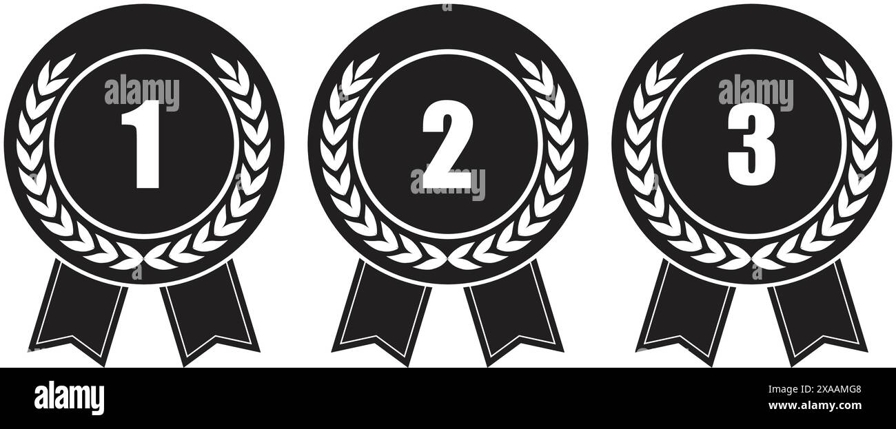 Winner Medal First to third, First, Second, third, medal With Ribbon ...