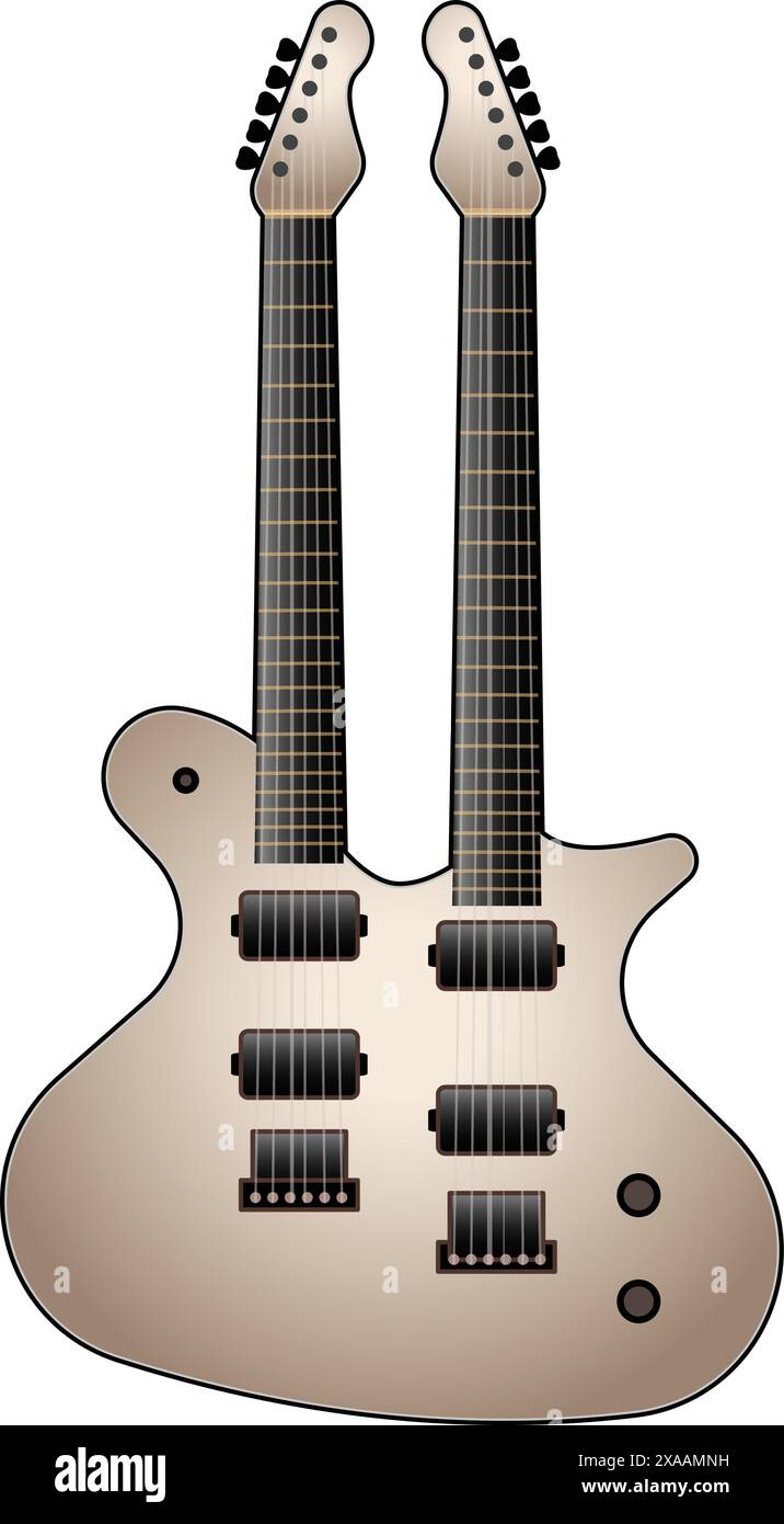 Vector graphic of a beige double neck electric guitar on a white ...