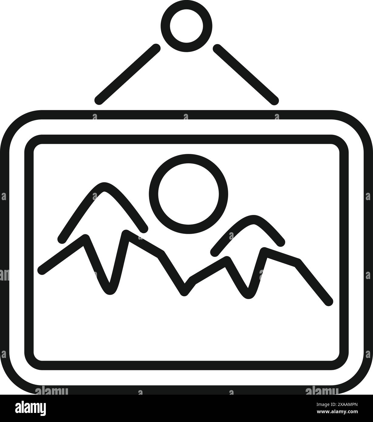 Iconic outline of a picture frame with simplistic mountain scenery and ...