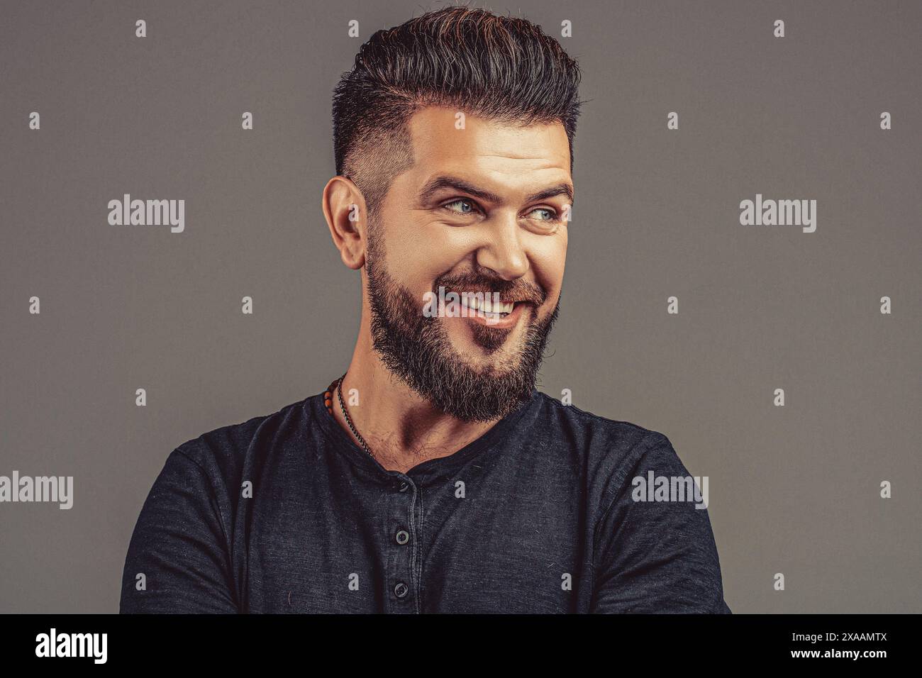 Portrait of stylish man. Close-up of young bearded man, stylish ...