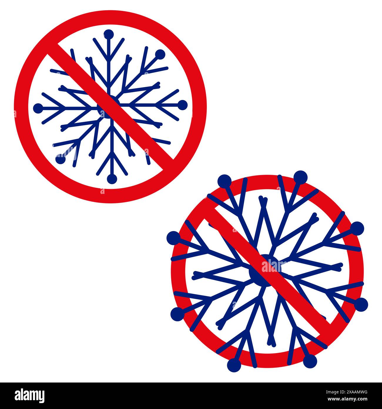 No snowflake symbols. Red prohibition signs. Winter weather icon ...