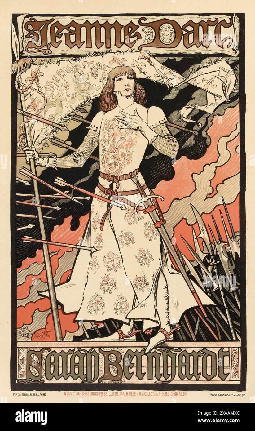 Vintage theatre Poster: Jeanne d'Arc by Sarah Bernhardt. Vintage Art ...