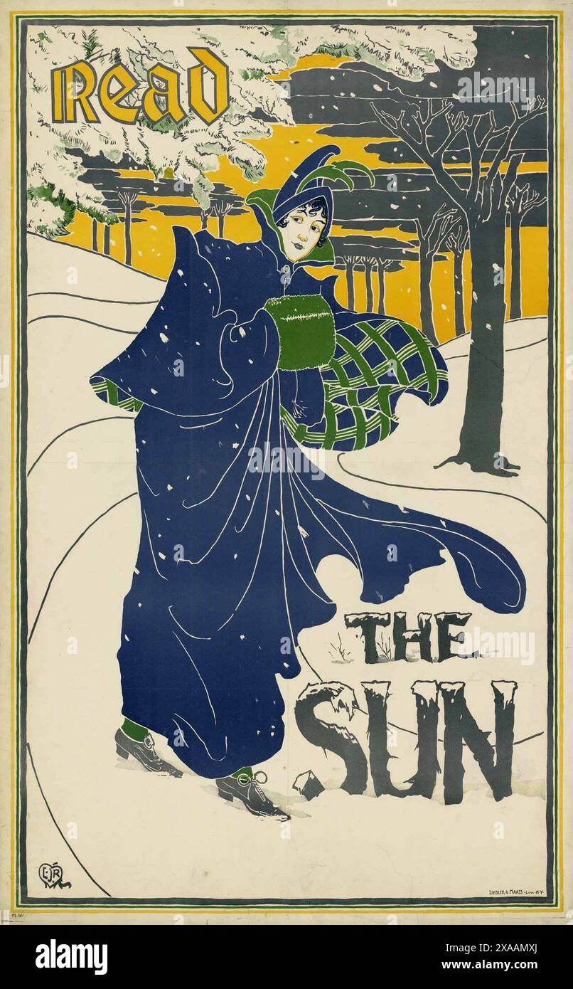 Advertising Poster: Read The Sun. Vintage Art Nouveau Illustration ...