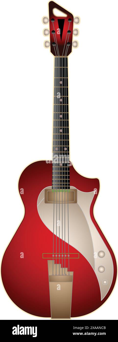 Illustration of a glossy red electric guitar isolated on white, with ...