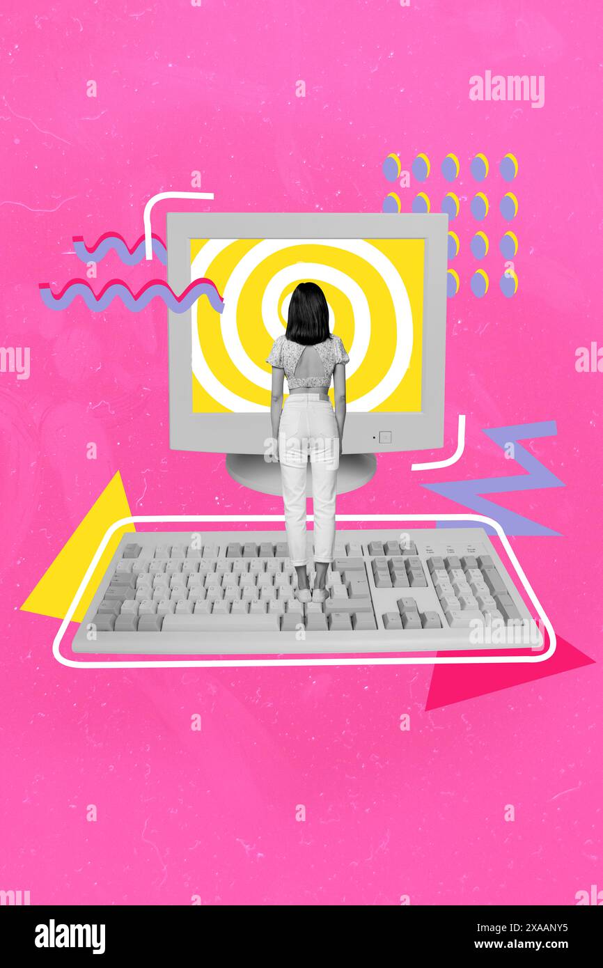 Photo collage composite artwork sketch image of vibrant pink color ...