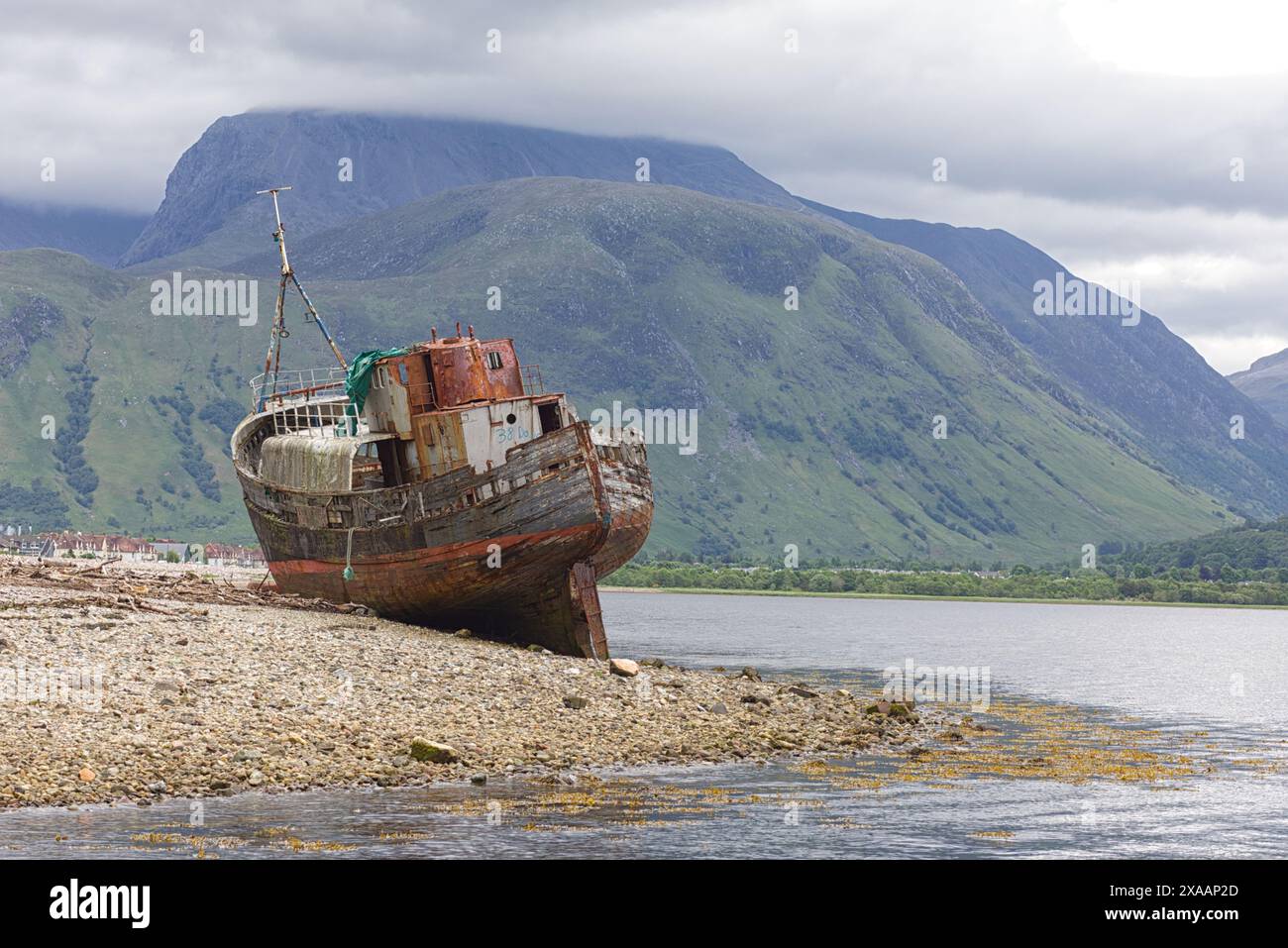 Corpach Shipwreck, Old Boat of Caol sits proudly on the stony beach of ...