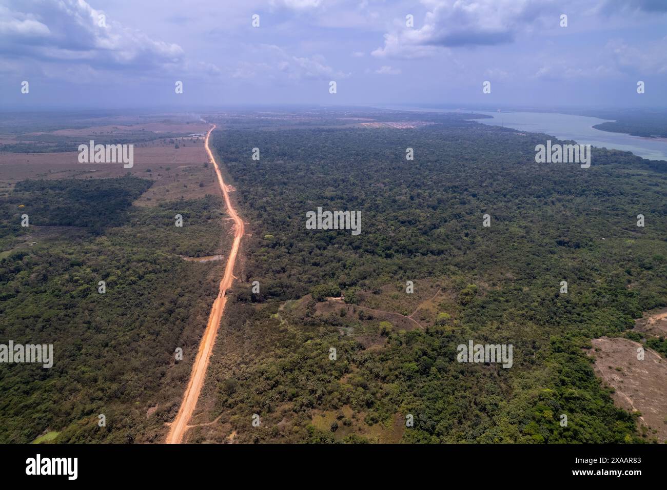 Aerial view of Amazon rainforest trees deforestation to open land for ...