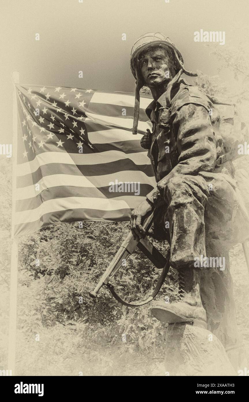 The image is of memorial statue in Normandy of Iron Mike who is the ...