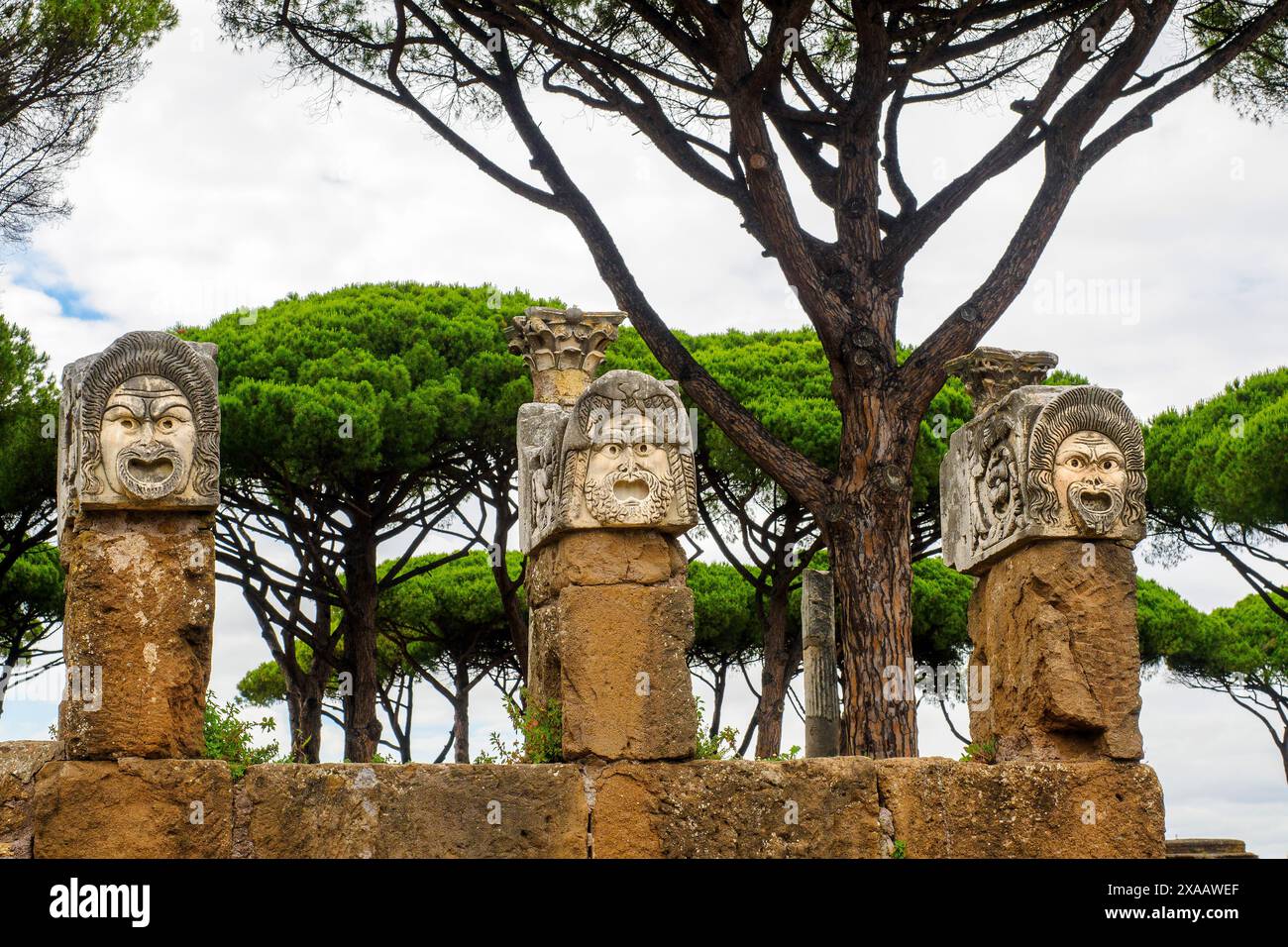Ancient theatre stone masks at the Roman theater in the Archeological ...