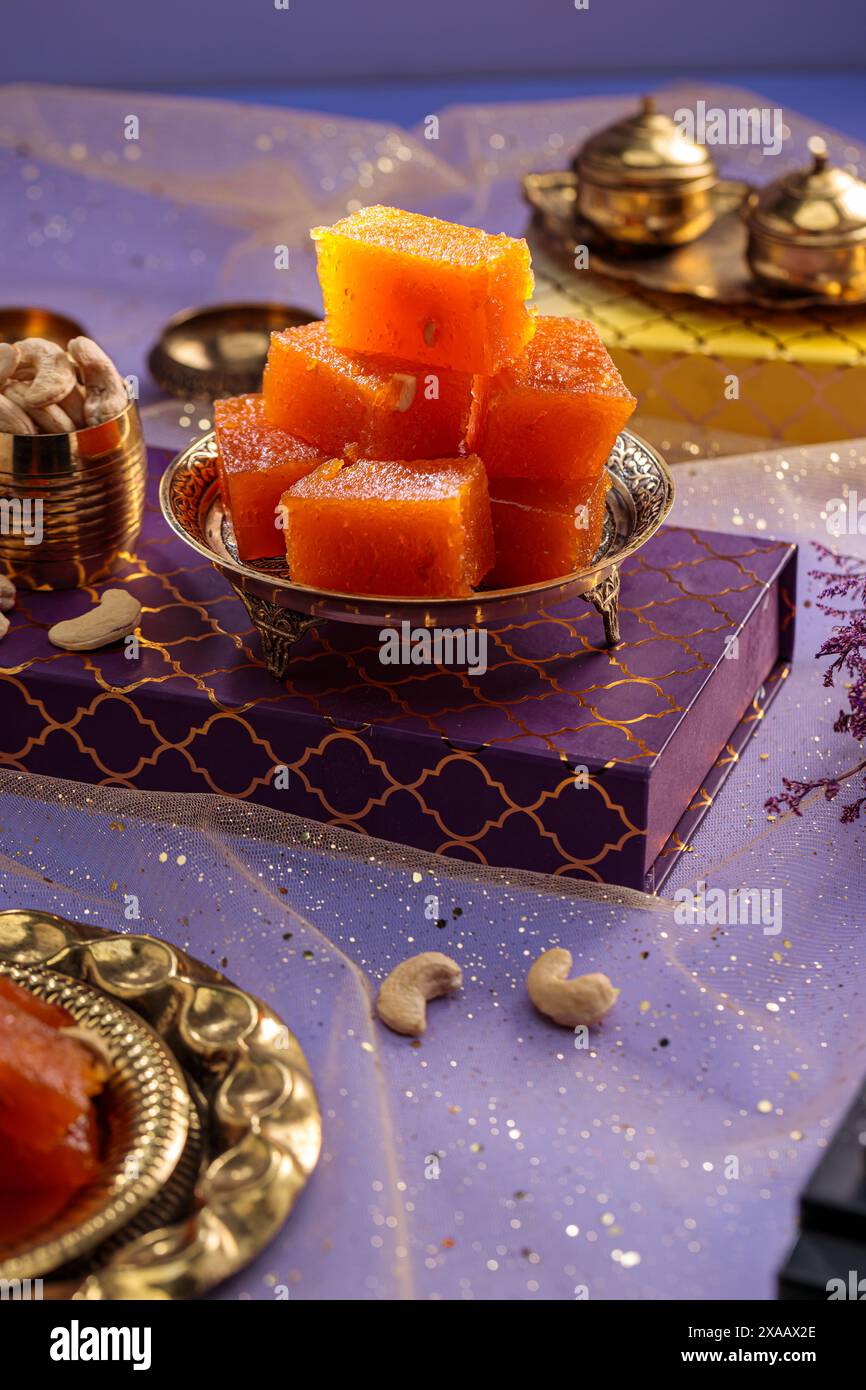 Indian-Kerala sweet dish-Halwa or Halva ,arranged in a festive ...