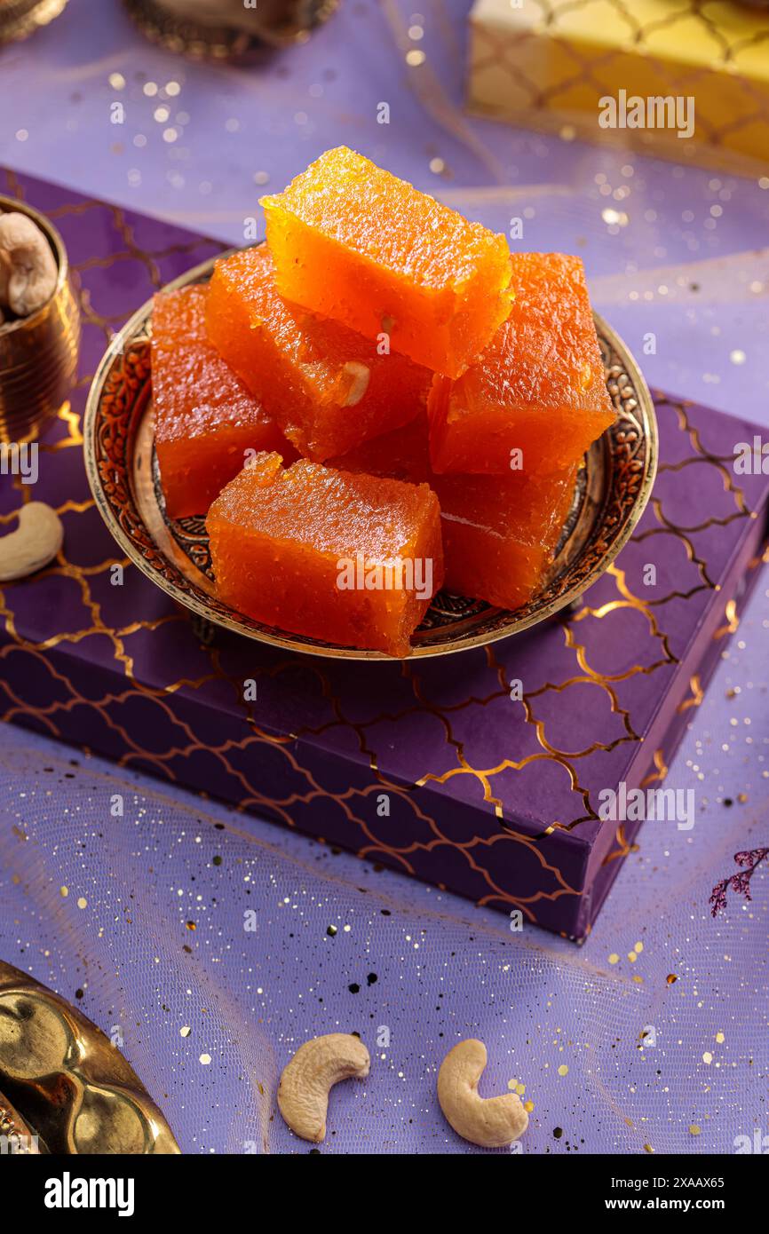 Indian-Kerala sweet dish-Halwa or Halva ,arranged in a festive ...