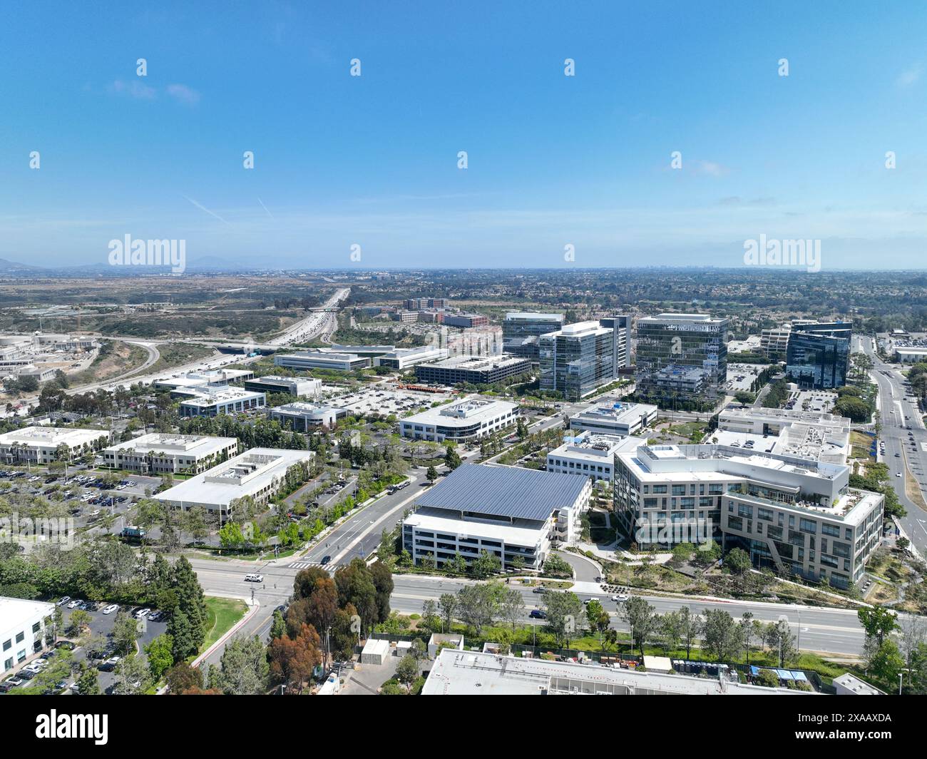 Aerial view of business park with mixed use facility service building ...