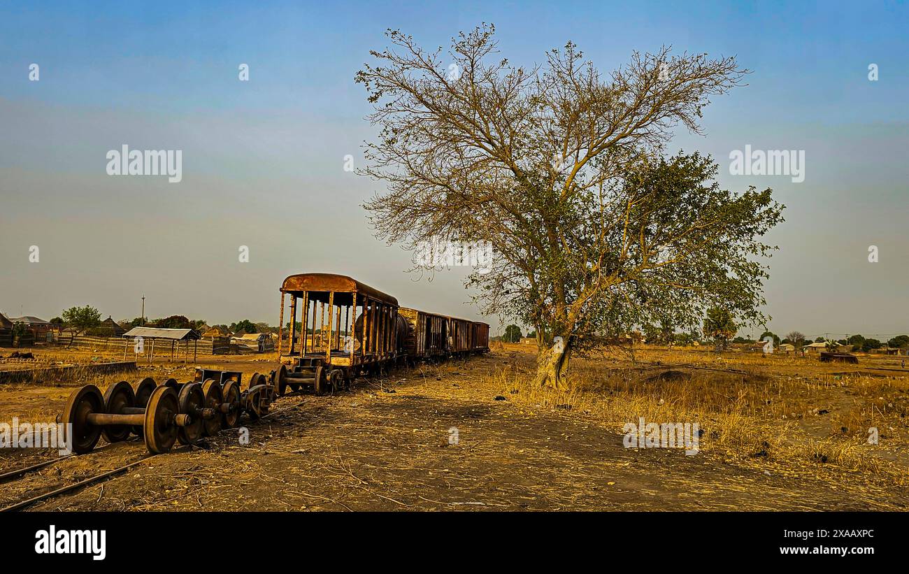 Old rusty railway rolling stock and carriages, Wau, Western Bahr el ...